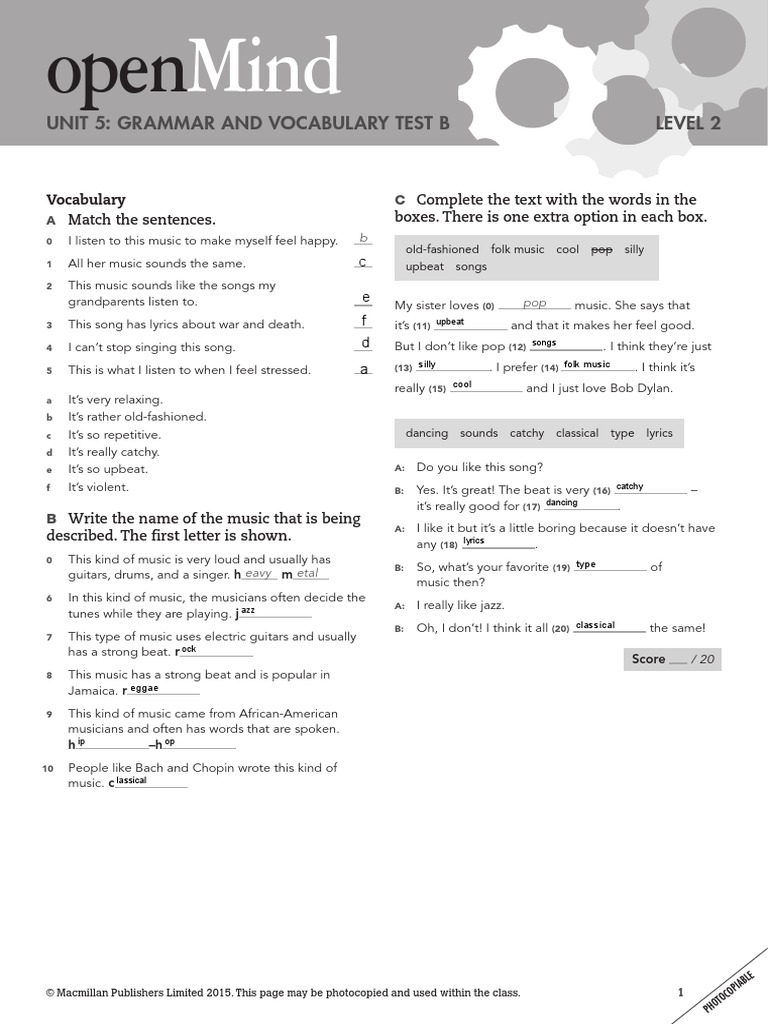 Unit 5 Grammar and Vocabulary Test | PDF