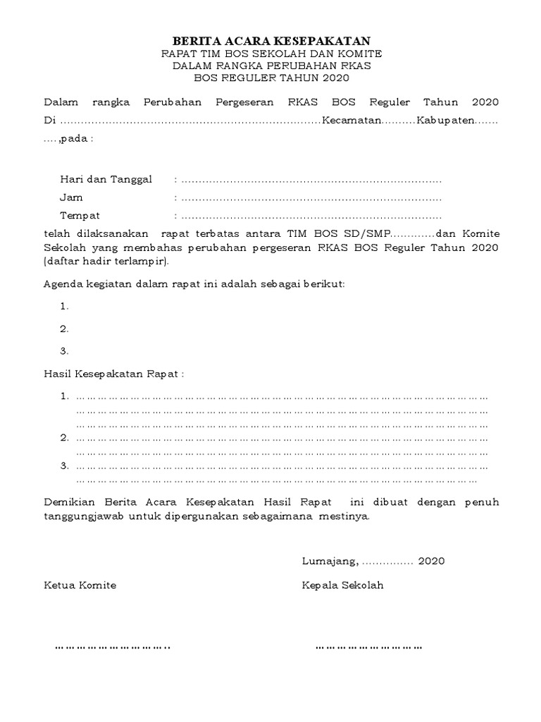 Berita Acara Kesepakatan Rapat | PDF