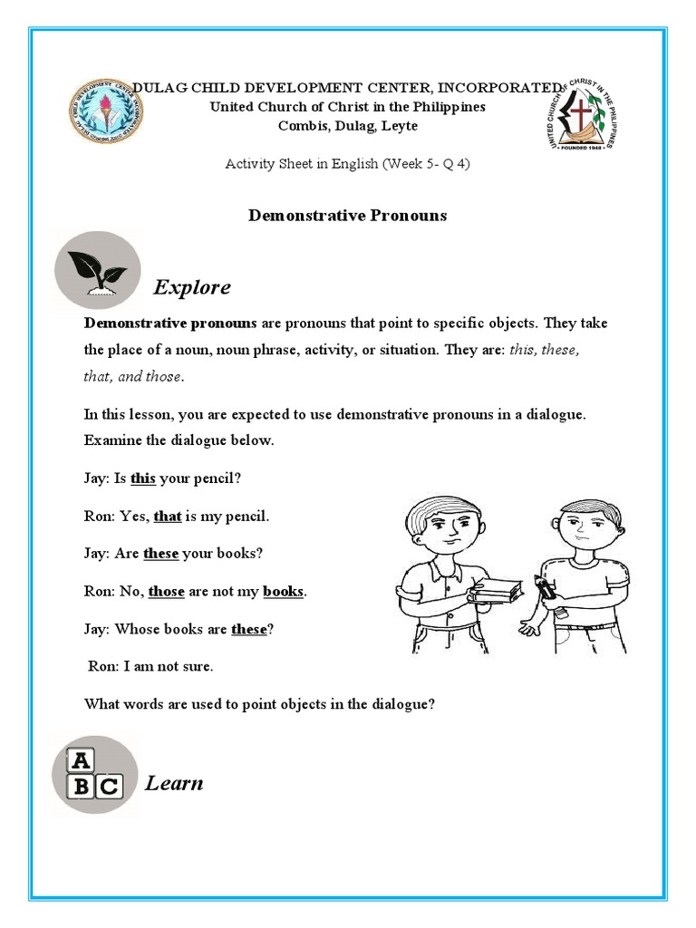 Demonstrative Pronouns Activity Sheet | PDF