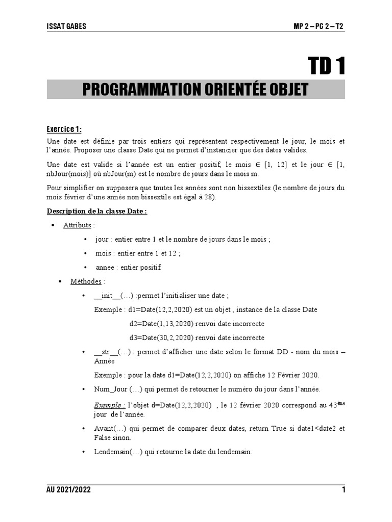 TD 1 Poo 2022 | PDF | Intégral | Cercle