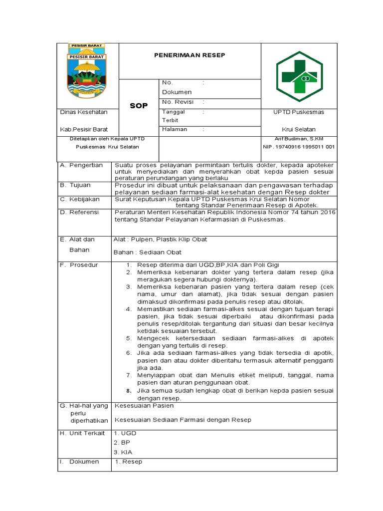 Sop Penerimaan Resep | PDF
