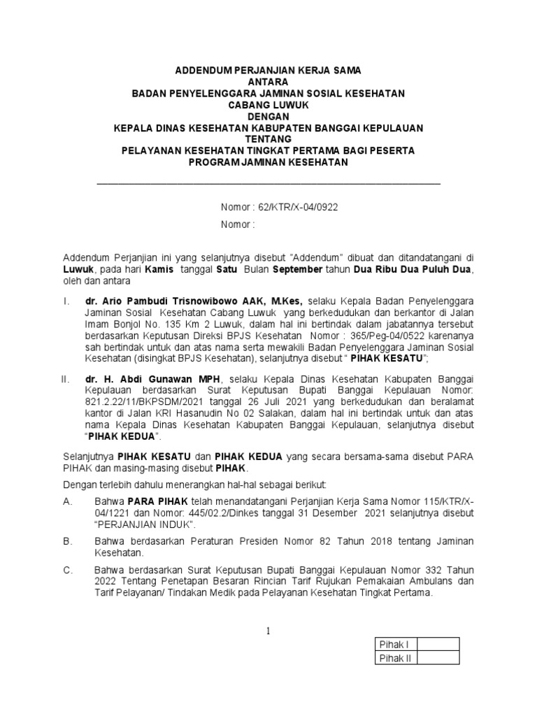 Addendum Pks Dinkes Banggai Kepulauan Tarif Ambulance | PDF