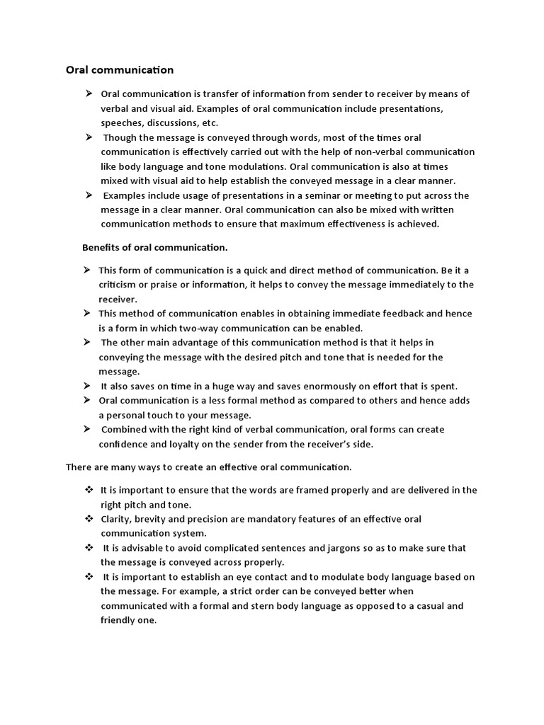 Oral Communication | PDF | Communication | Information