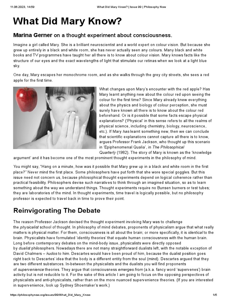 What Did Mary Know - Issue 99 - Philosophy Now | PDF | Experience | Concept