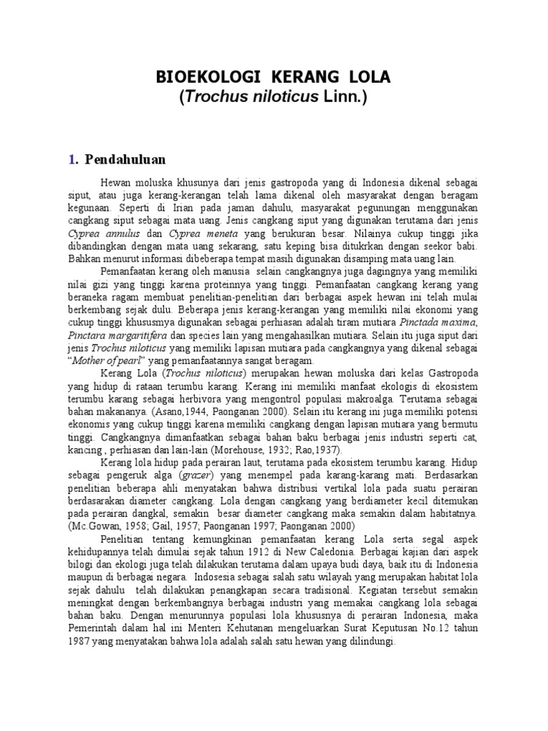 Bioekologi Kerang Lola | PDF
