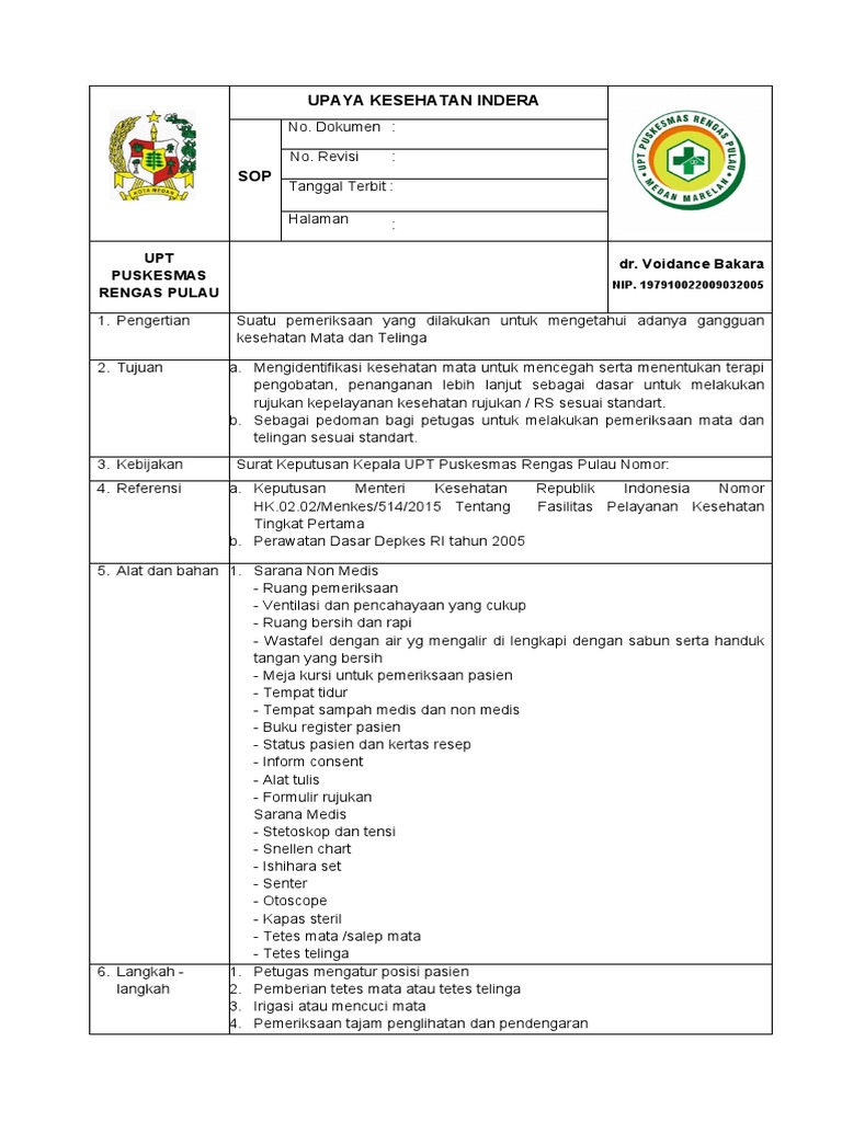 Sop Upaya Kesehatan Indera | PDF