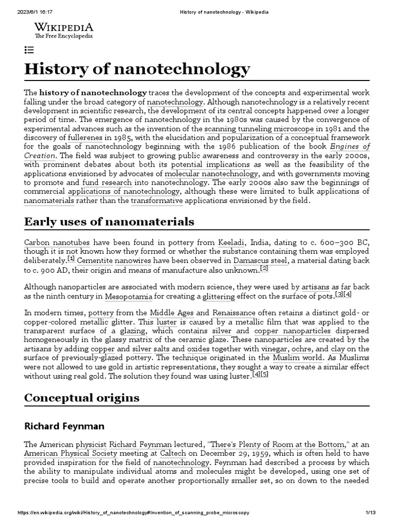 History of Nanotechnology - Wikipedia | PDF