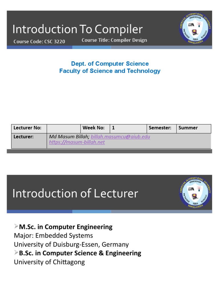 Cd Lecture 1 Pdf Compiler Computer Program