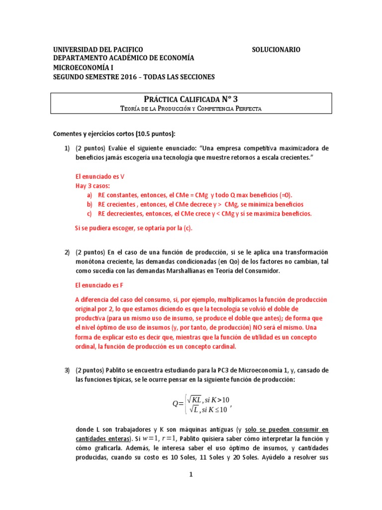 PC3 Sol | PDF | Microeconomía | Función de producción