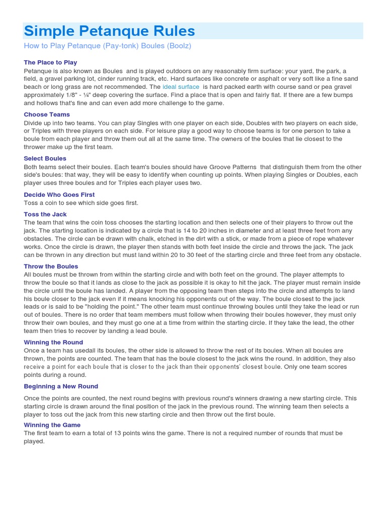Simple Petanque Rules | PDF | Games Of Physical Skill | Sports