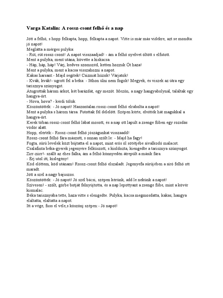 Varga Katalin-A Rosszcsont Felhő | PDF