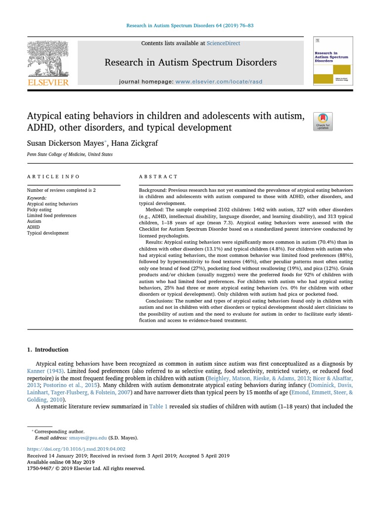 Atypical Eating Behaviors in Children and Adolescents With Autism, ADHD ...