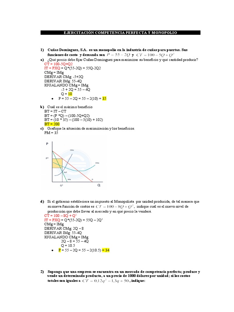 Competencia - Monopolio PRACTICA | PDF | Monopolio | Mercado (economía)
