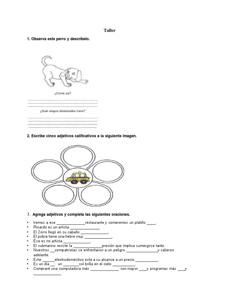 Taller Adjetivos | PDF