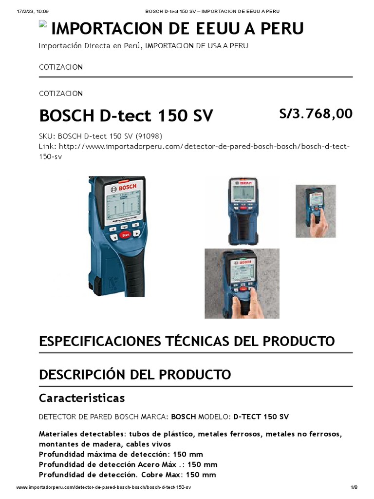 Detector Bosch D-tect 150 SV Perú | PDF | Hormigón