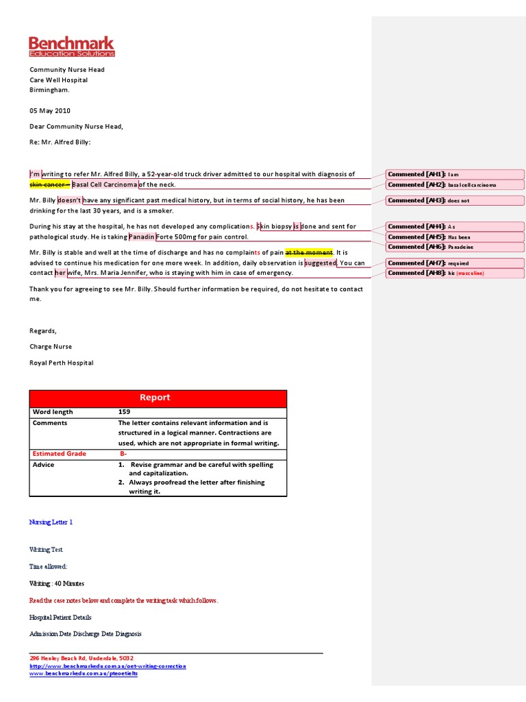 Benchmark Corrected Letters | PDF | Hospital | Nursing