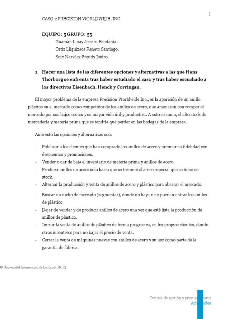 Equipo5 Grupo55 Caso2 ControldeGestiónyPresupuestario | PDF | El plastico | Mercado (economía)