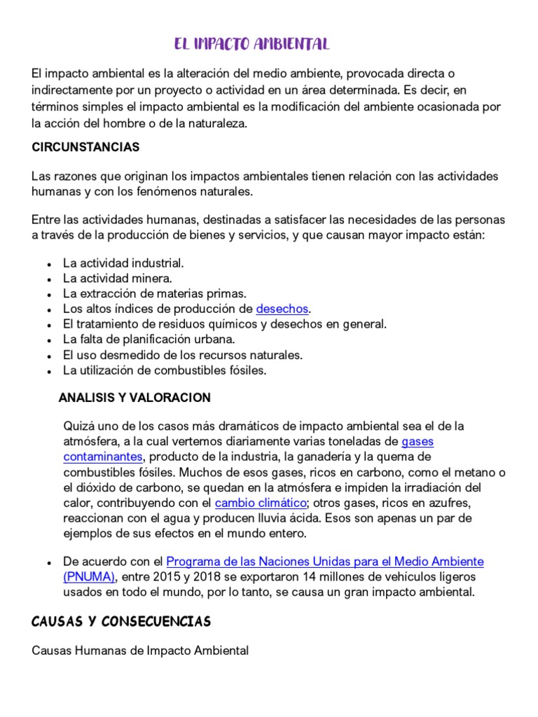 Impacto Ambiental: Causas y Soluciones | PDF | Entorno natural | Gases ...