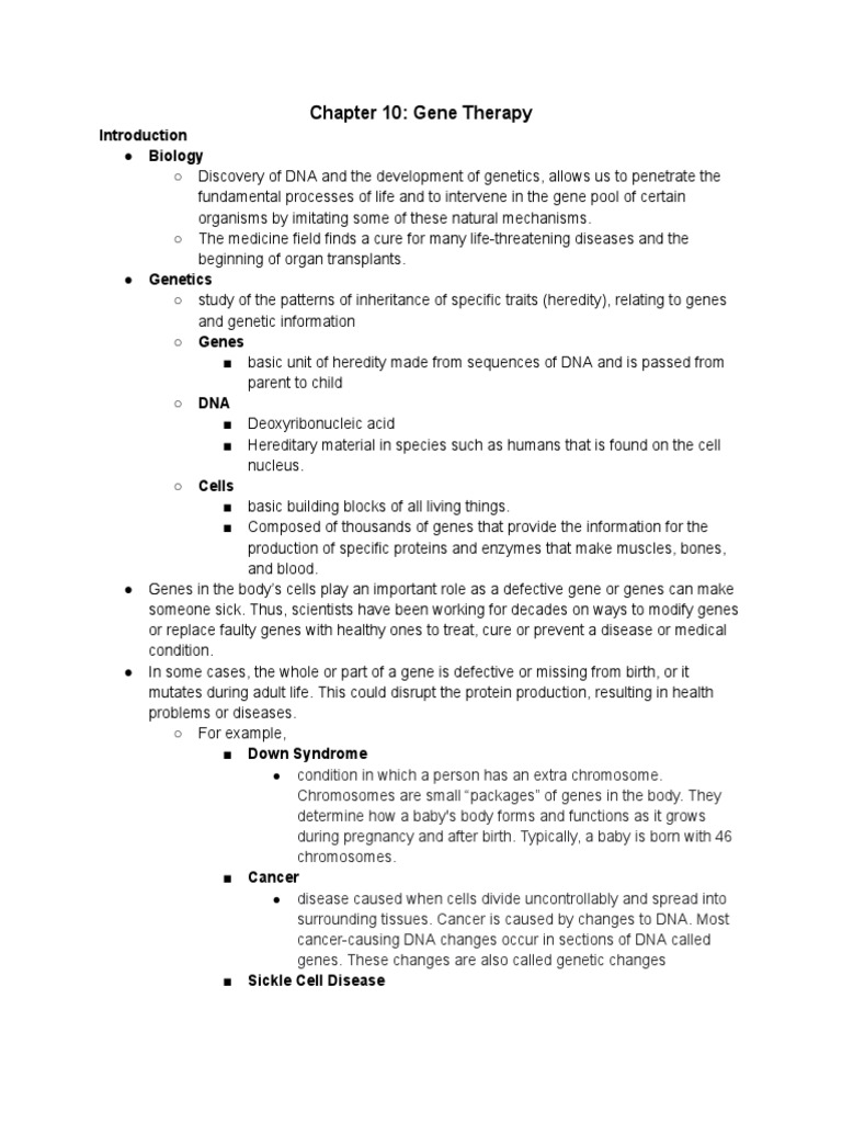 Chapter 10 Genetics Pdf Gene Therapy Viral Vector