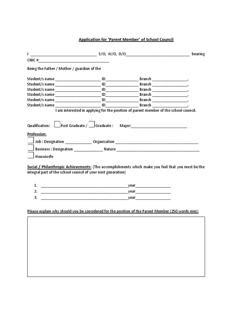Application For Parent Member' of School Council | PDF | Career & Growth