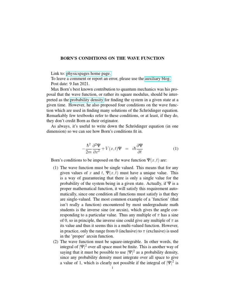 Born's Conditions On The Wave Function | PDF | Wave Function | Waves
