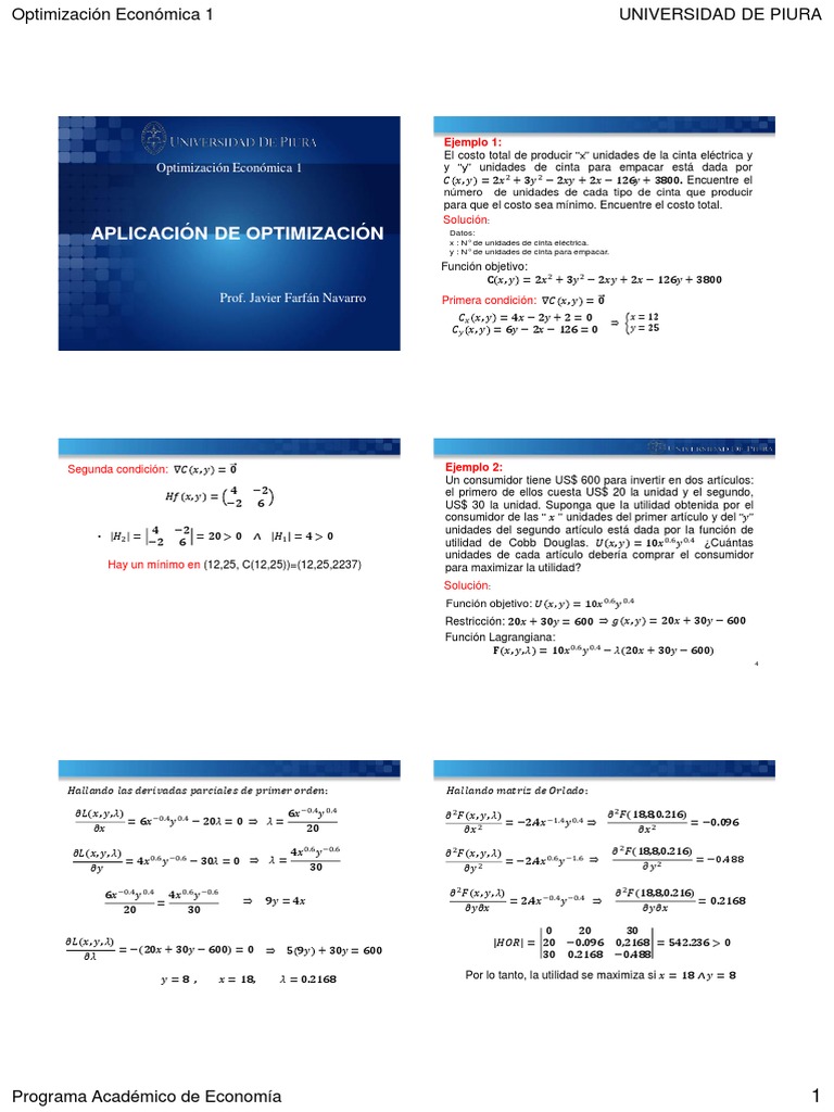 Clase 23 Aplicación Optimización | PDF | Optimización Matemática | Análisis matemático