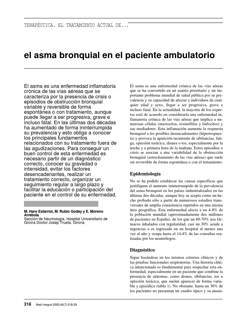 El Asma Bronquial en El Paciente Ambulatorio: Terapéutica. El Tratamiento Actual De.. | PDF ...
