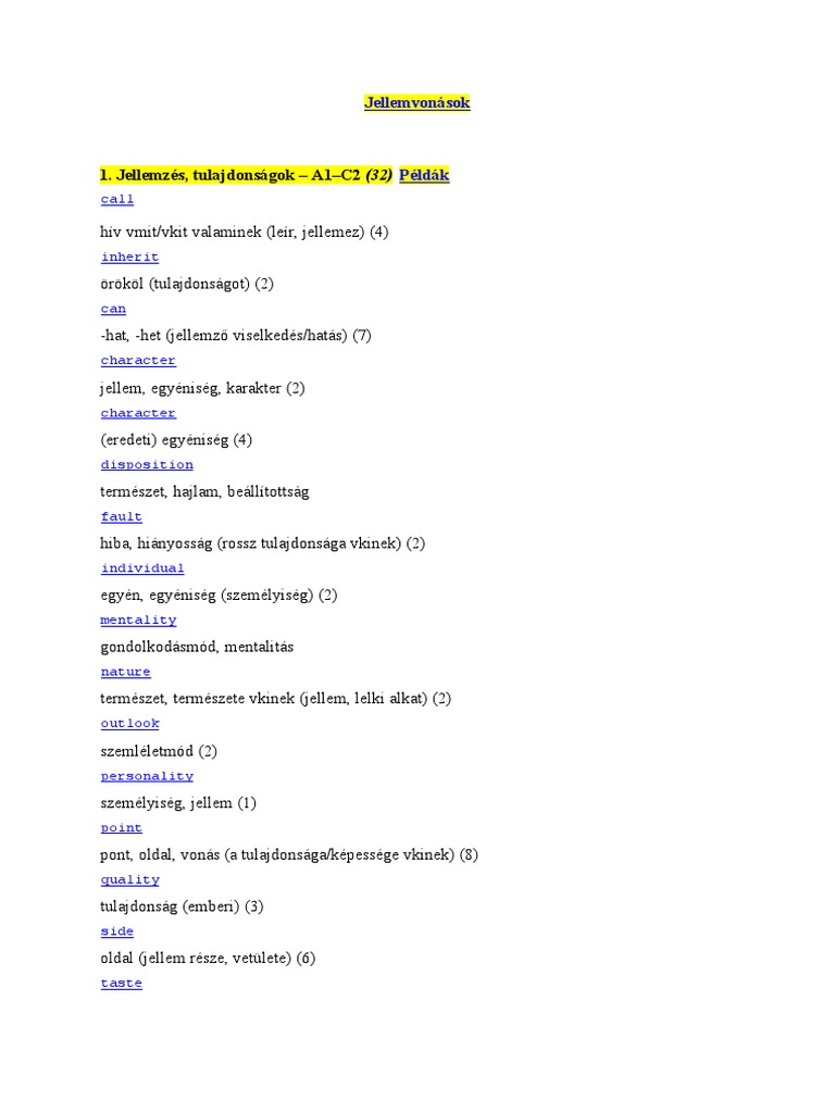 Personality Vocabulary A1-C1 | PDF
