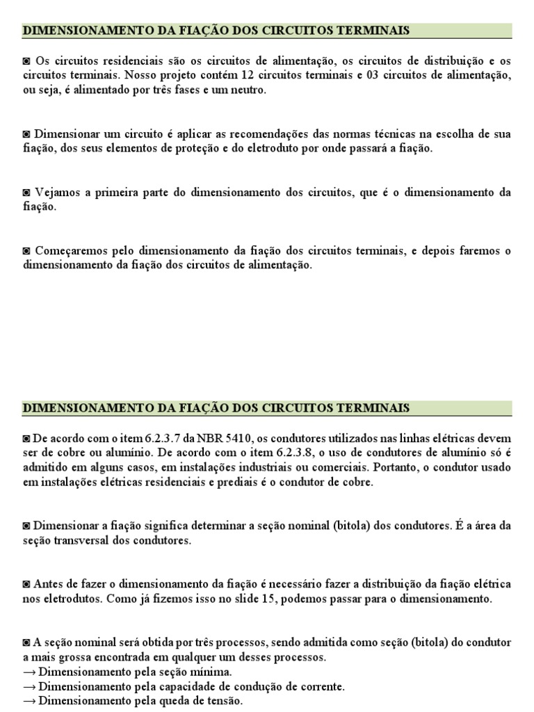 Dimensionamento de Circuitos Terminais | PDF