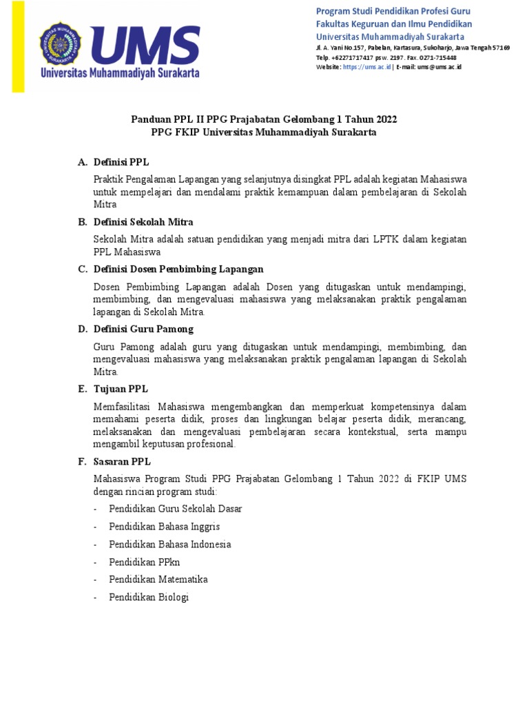 Panduan PPL II PPG FKIP UMS 2022 | PDF