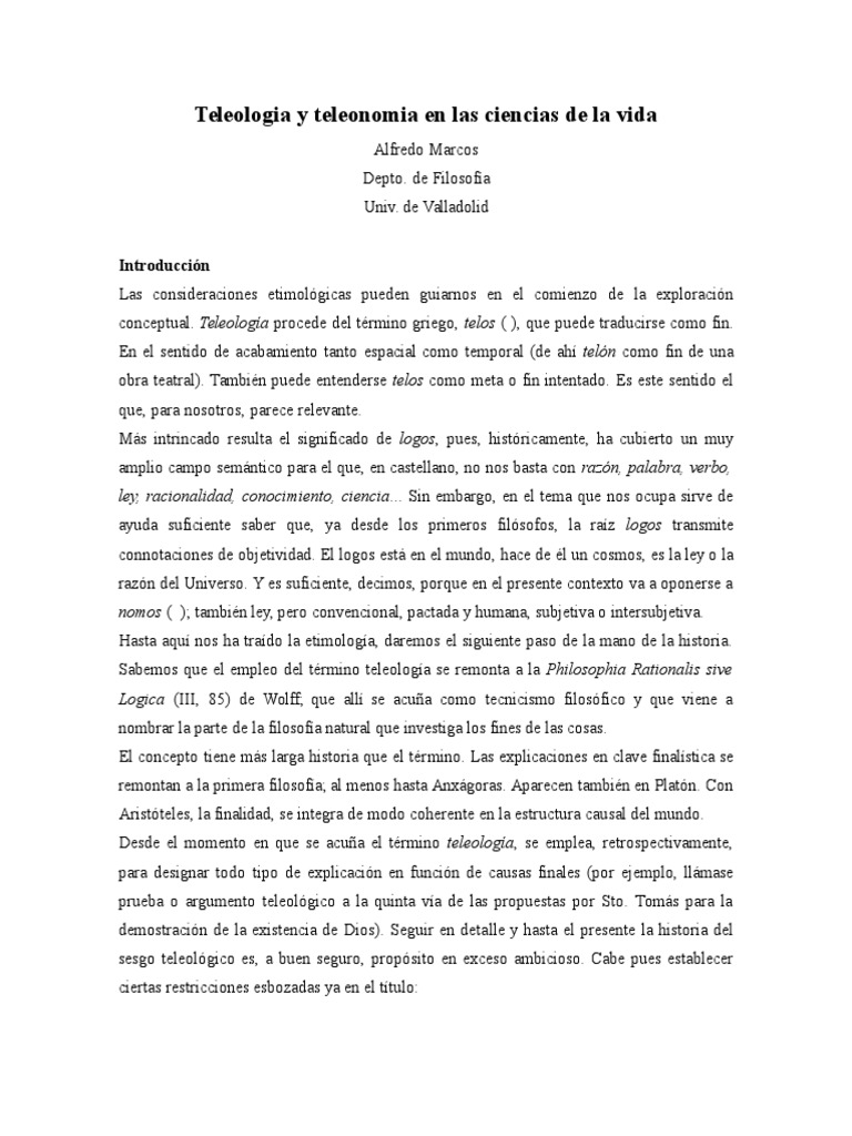Marcos Teleologia y Teleonomia | PDF | Evolución | Dialéctico