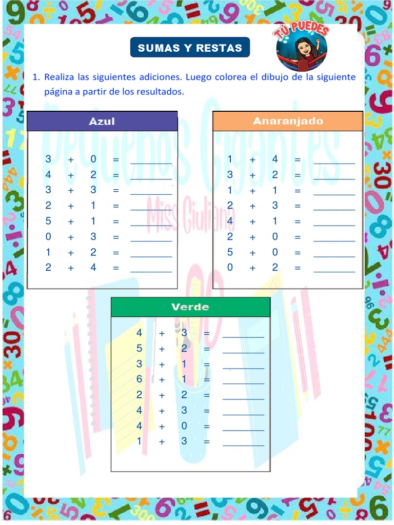 Sumas y Restas para Colorear 1er Grado | PDF