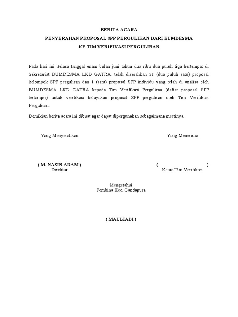 Verifikasi Proposal SPP BUMDESMA 2023 | PDF