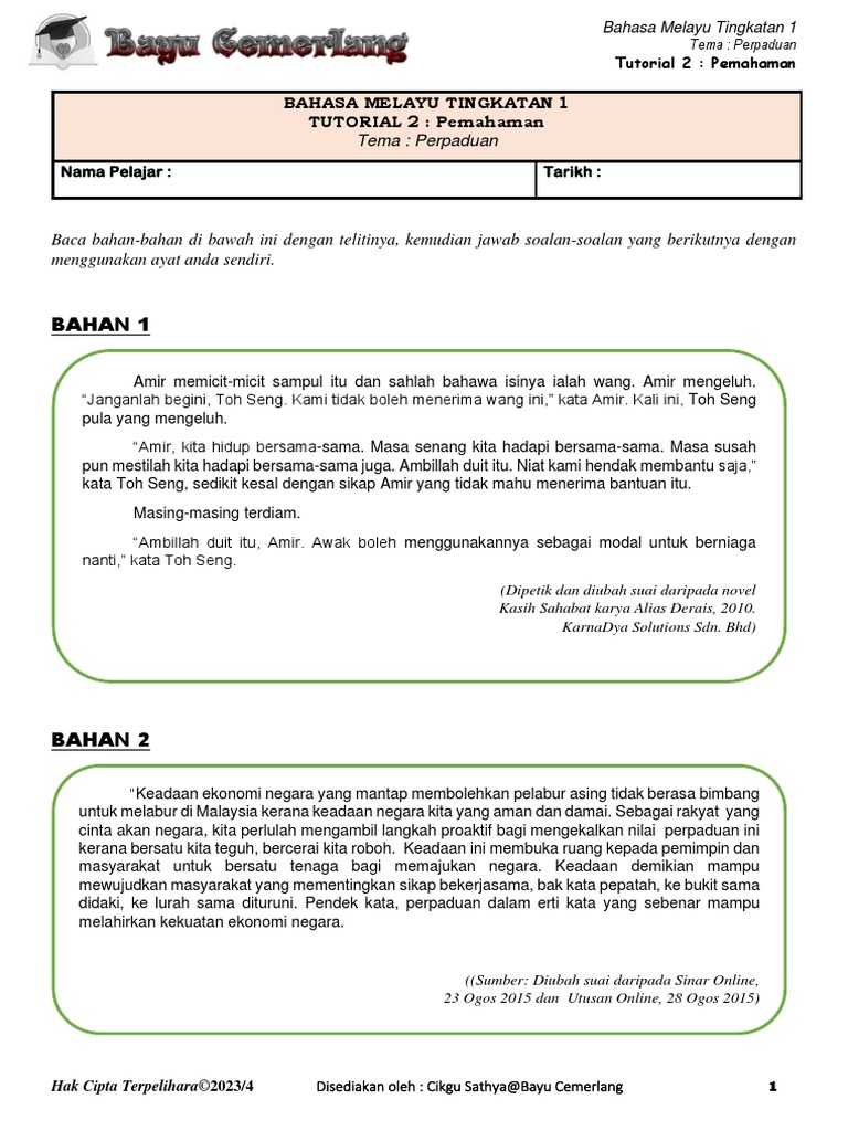 T1 - TUT 2 - Pemahaman-Perpaduan | PDF
