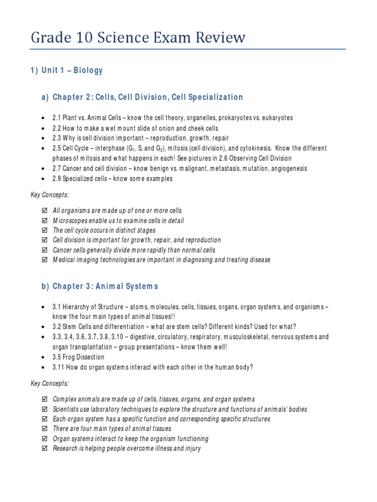 Grade 10 Science Exam Review | PDF
