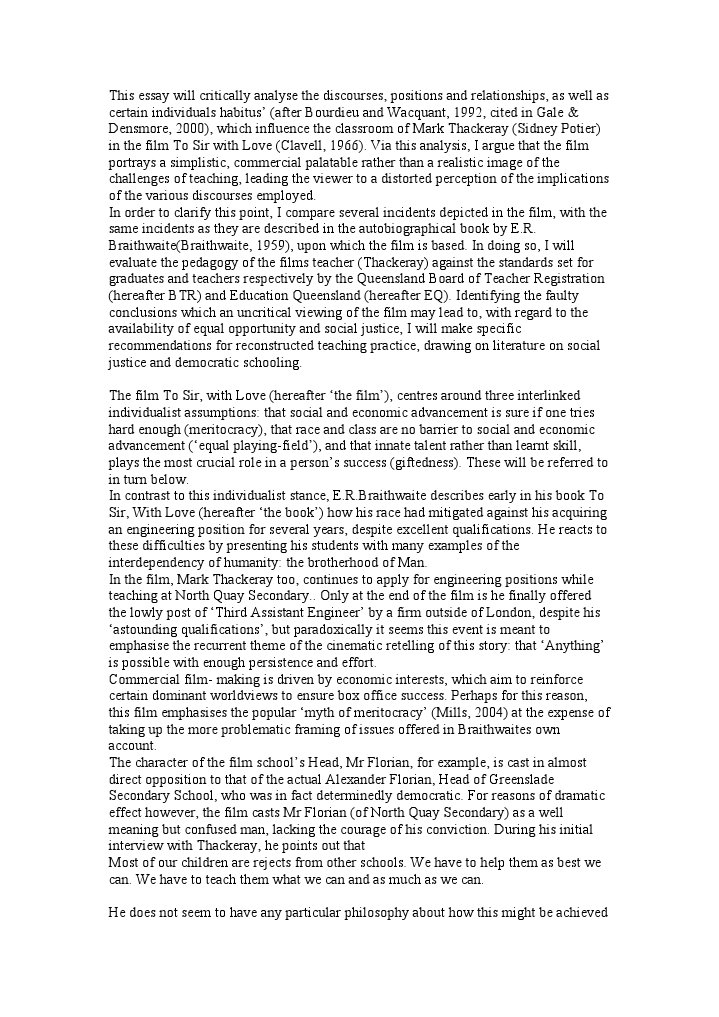 To Sir With Love Discourses Positions and Relationships | PDF ...