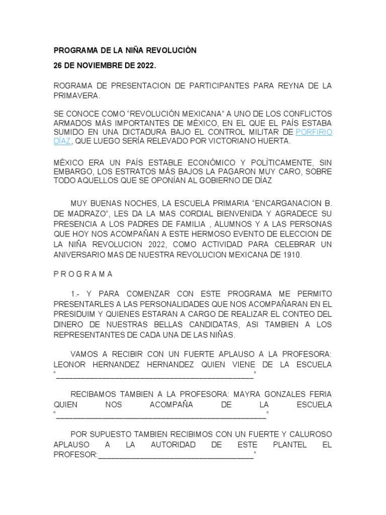 Programa de La Niña Revoluciòn | PDF