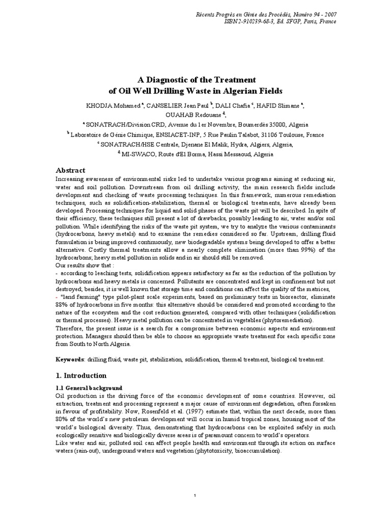 A Diagnostic of The Treatment of Oil Well Drilling Waste in Algerian ...