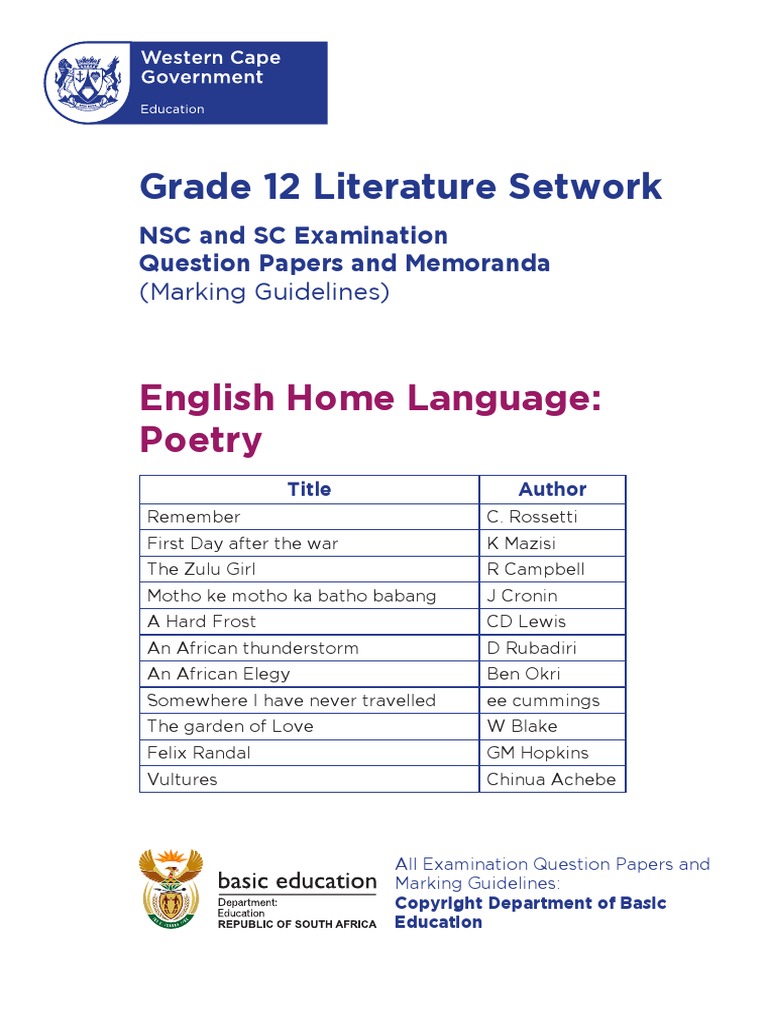 Gr12-Exams-Setwork-Poetry-v2.pdf Western Cape | PDF | Poetry