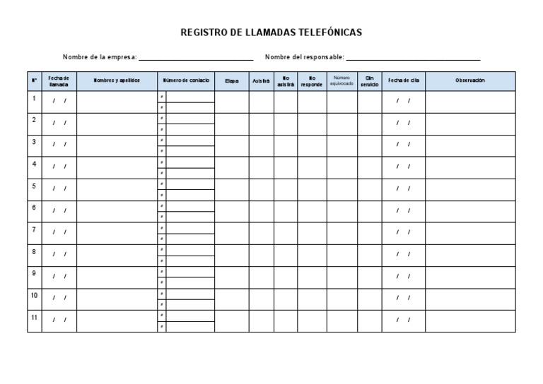 Registro de Llamadas Telefónicas | PDF
