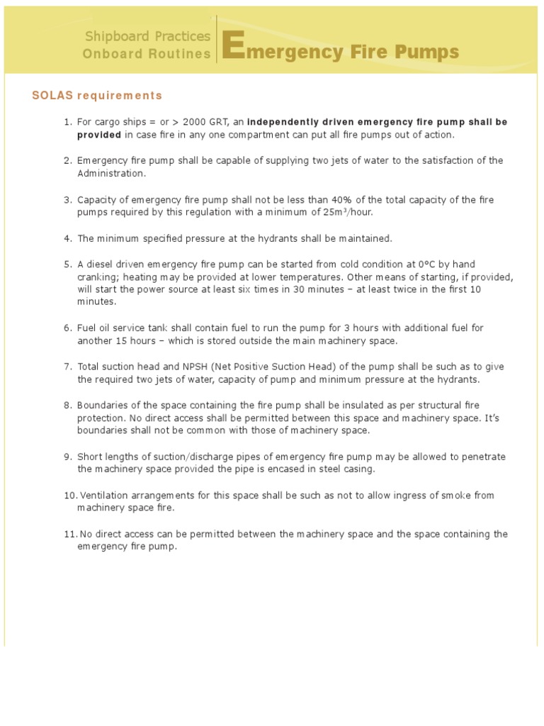 9 Sse SPR SOLAS Requirements Emergency Fire Pumps 1 | PDF