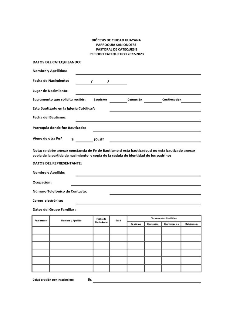 Planilla de Inscripcion | PDF