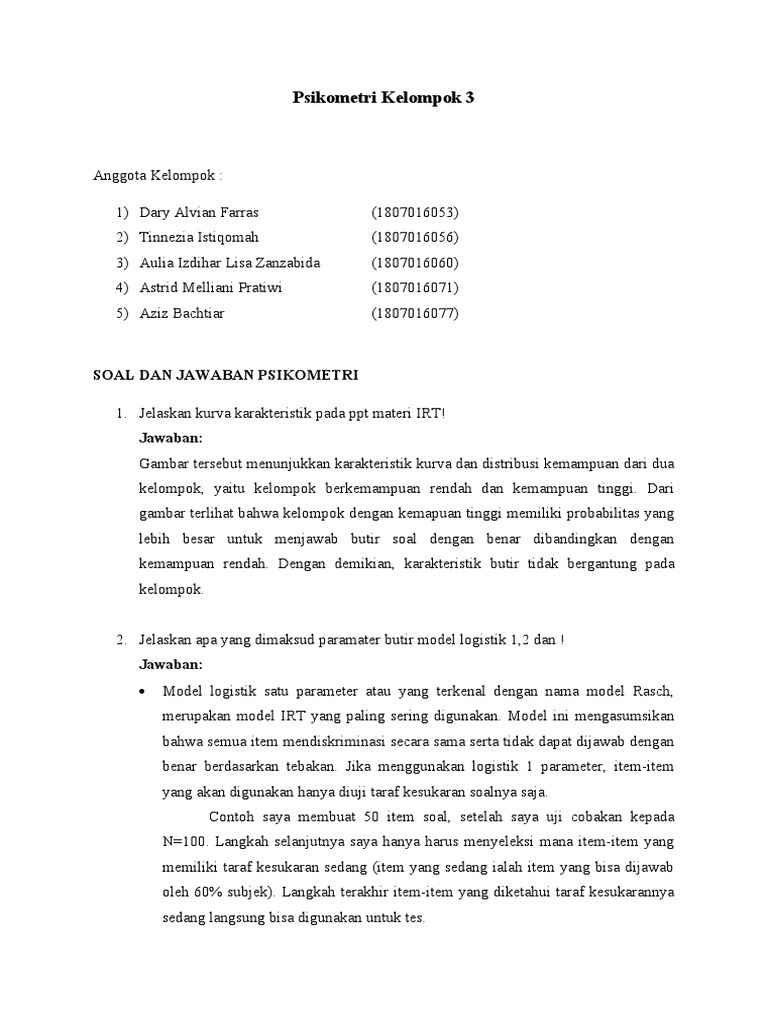 Psikometri: IRT dan CTT dalam Pengukuran | PDF