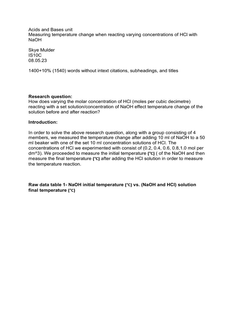 Acid Base Investigation Report Crit C | Download Free PDF | Temperature ... Acid Base Investigation Report Crit C | Download Free PDF | Temperature ...