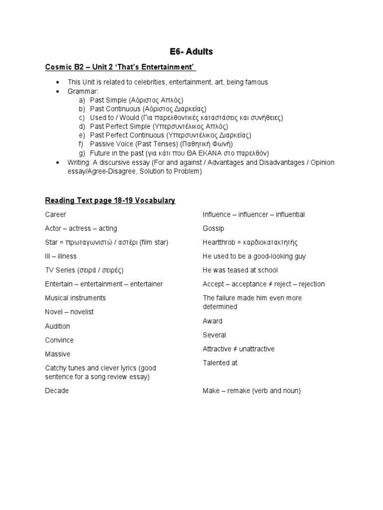 B2 Unit 2 Cosmic B2 | PDF | Dances | Optimism