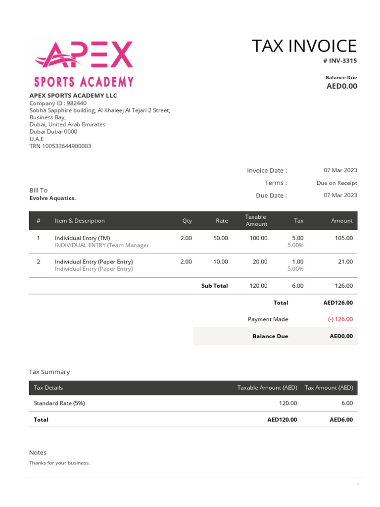 INV-3315 - Apex Swimming Competition Invoice | PDF | Invoice | Government