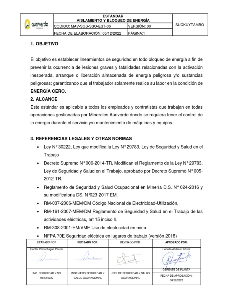 Mav-Sgs-Sso-Est-06 Estandar Aislamiento y Bloqueo de Energía | PDF ... Mav-Sgs-Sso-Est-06 Estandar Aislamiento y Bloqueo de Energía | PDF ...