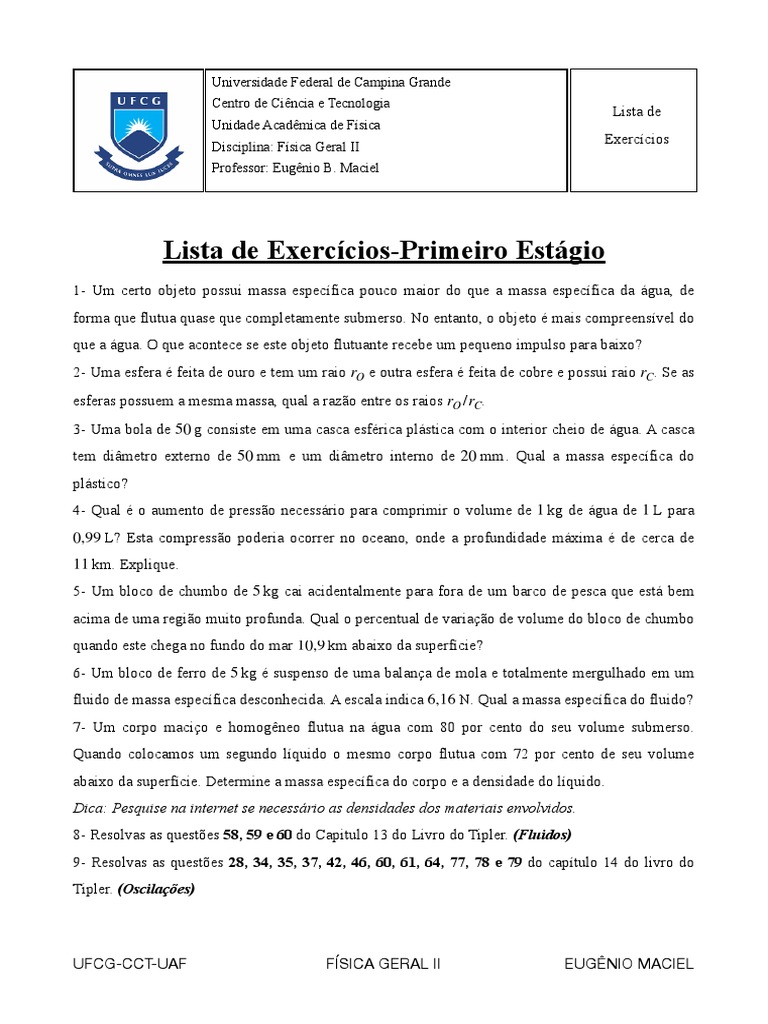 Lista de Exercícios (1) | PDF