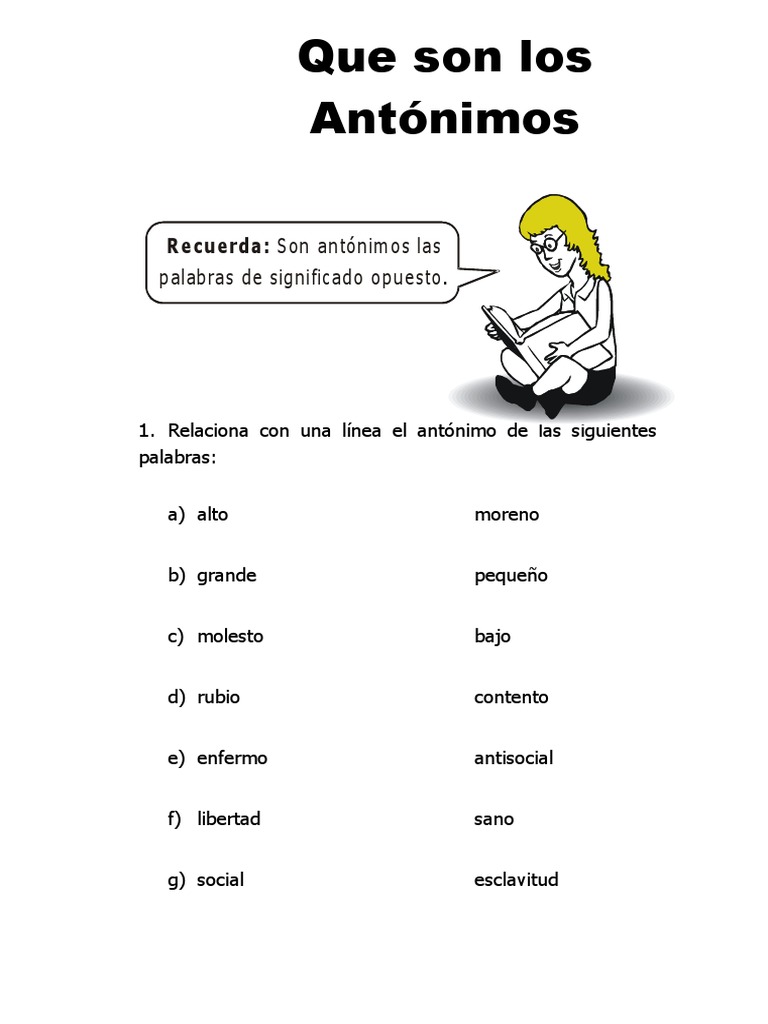 Antónimos: Ejercicios y Actividades | PDF