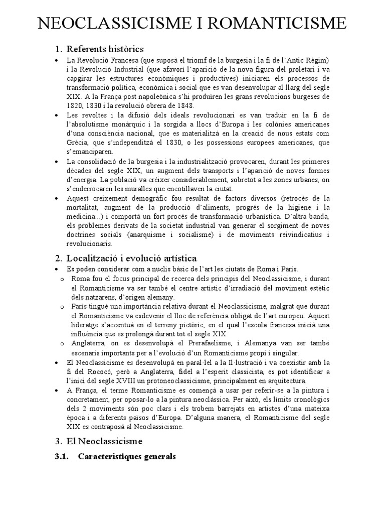 Neoclassicisme I Romanticisme | PDF